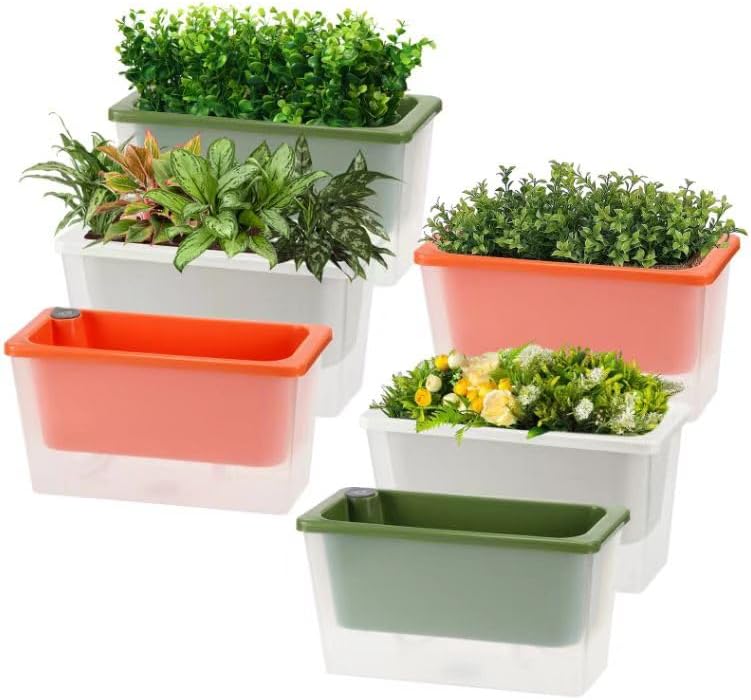 Window Herb Planter Box 6 Set, Clear 10.6 Inch Long Self Watering Plant ...