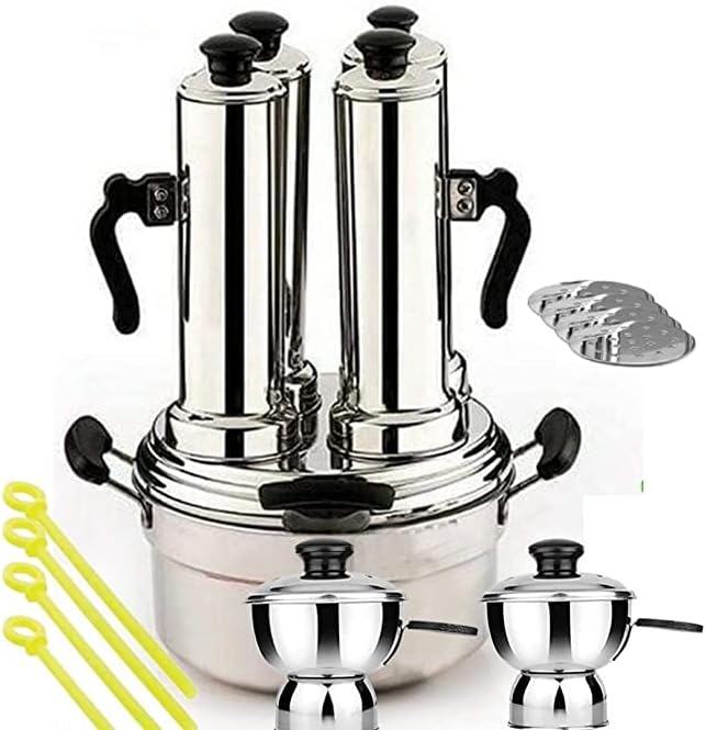 Stainless Steel 4 in 1 Puttu Maker Set of Puttu kudam, 4 Tubular Kuzhal ...