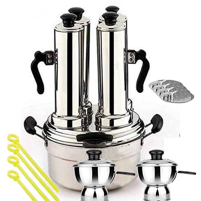 Stainless Steel 4 in 1 Puttu Maker Set of Puttu kudam, 4 Tubular Kuzhal ...