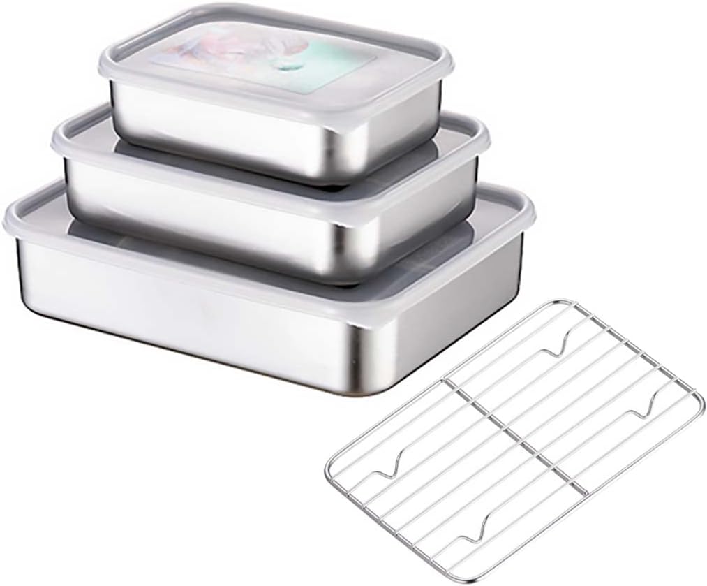 GRFELI Contenitore per alimenti in acciaio inox con coperchi, 3 pezzi ...