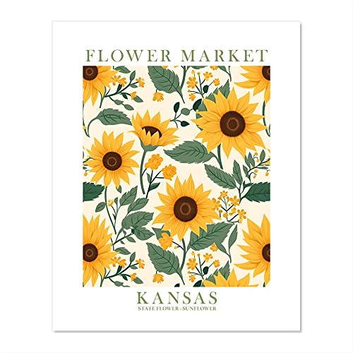 Amazon.com: Sunflower Flower Market Art Print Kansas State Flower Wall ...