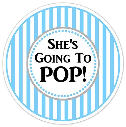 Amazon.com: 40 She's Going to Pop, Bright Blue Stripe Stickers, Baby ...