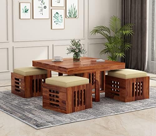 Shreya Decor Solid Sheesham Wood Coffee Table With 4 Stool | Square ...