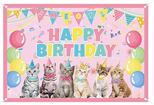 Amazon.com: Cat Happy Birthday Backdrop Party Photo Booth Props, Cute ...