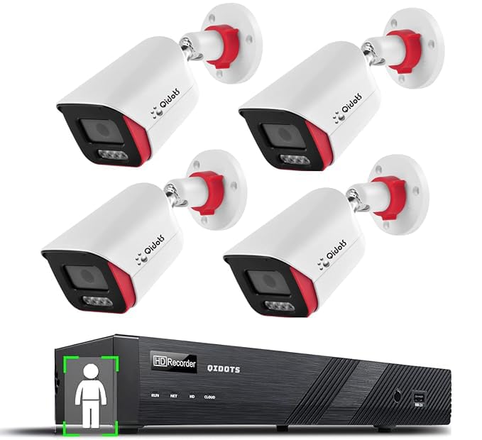 QIDOTS 4 Channel CCTV Combo Set 4K 8 MP IP Bullet Cameras with 4 ...