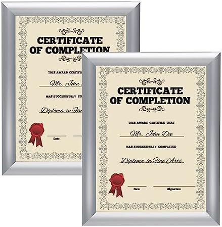 Amazon.com - SnapeZo 2-Pack 8.5x11 Silver Certificate Frames, Front ...