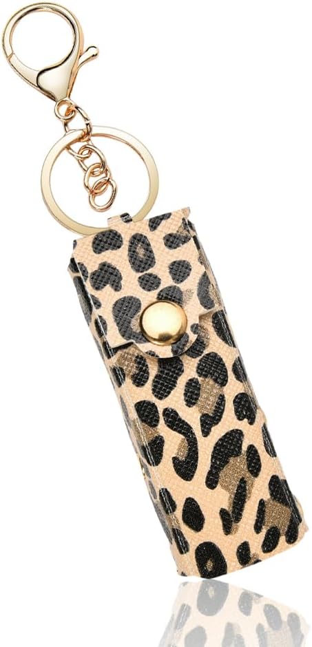 Leopard Print Lipstick Keychain Holder for Women Lip Gloss Case ...