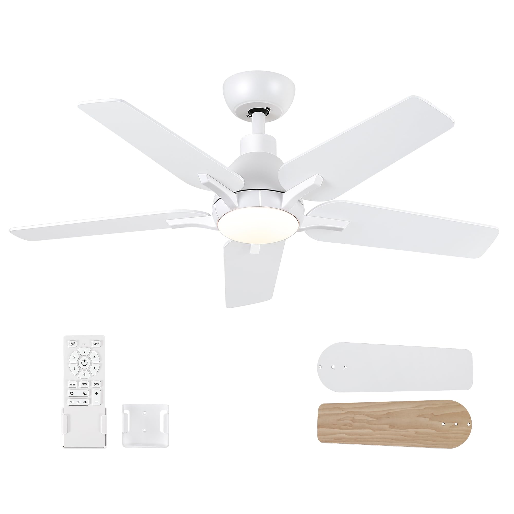 putroad 42 Inch Ceiling Fans with Lights and Remote, White Ceiling Fan ...