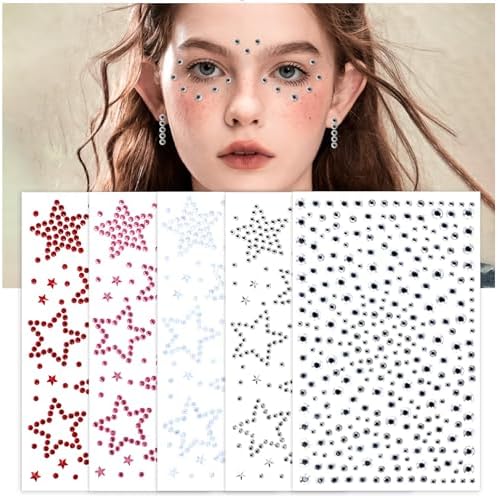 Amazon.com: 5 Sheets Self Adhesive Face Gems Sticker, Face Gem Stickers ...