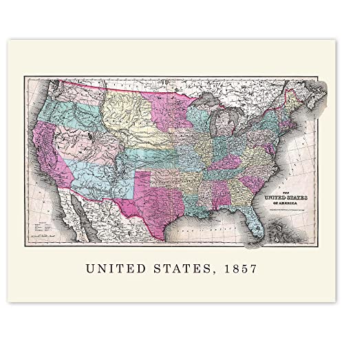 Amazon.com: Vintage United States 1857 Map Prints, 1 (11x14) Unframed ...