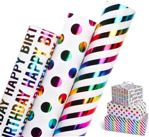 Birthday Wrapping Paper Rolls, 3 rolls 43CM x 3M Per Roll, Gift ...