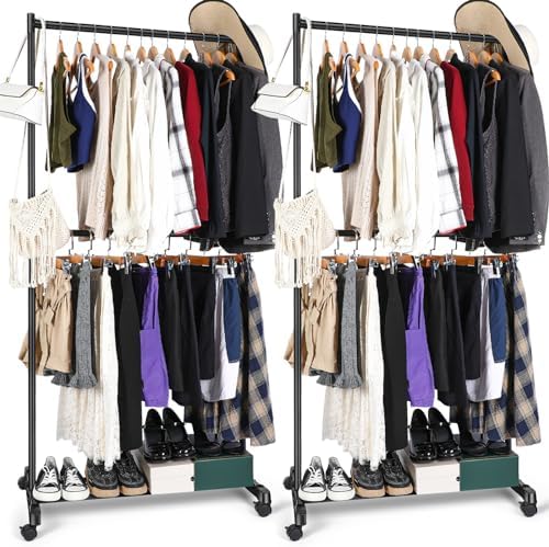 Amazon.com: DoubleFill 2 Pack Clothes Rack with Wheels Double Rod ...