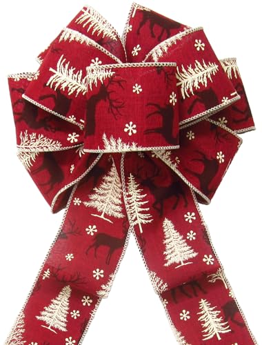 Amazon.com: 8" Red Deer Snow Pine Forest Wreath Bows by Alpine Holiday ...