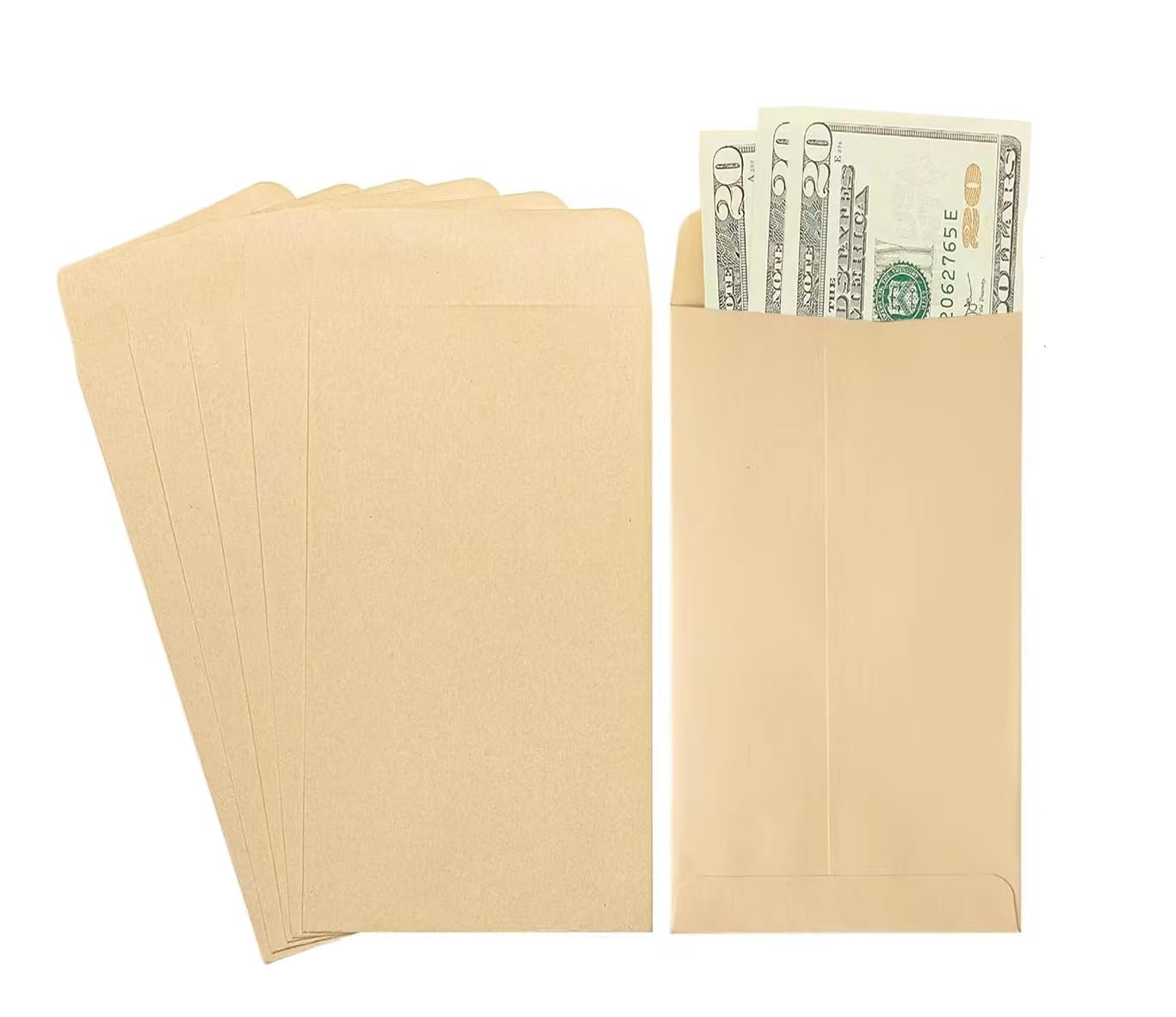 Packpal Money Envelopes for Cash 3.5x6.5 100Pack, Brown Cash Envelopes ...