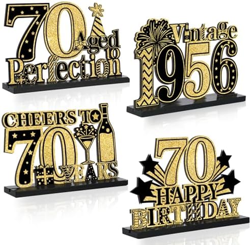 Amazon.com: 4 Pcs 70th Birthday Table Decorations Vintage 1956 Black ...