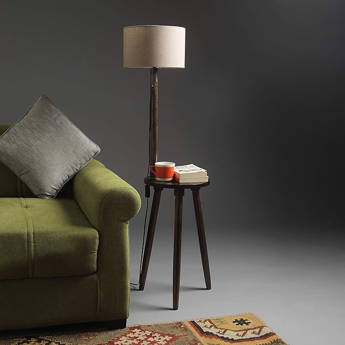 Buy Creeper Art // Table Lamp with Shelf in Solid Wood Walnut Base ...