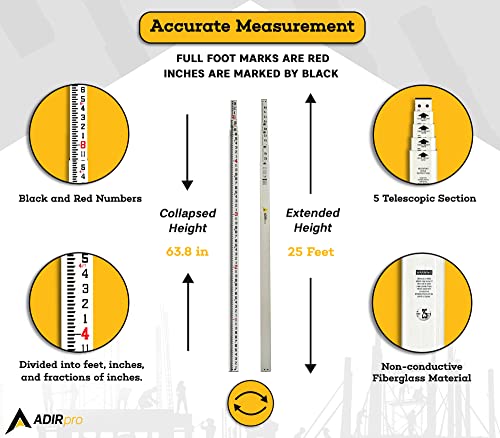 Snapklik.com : 25-Foot Fiberglass Grade Rod 8ths, 6-Section Telescoping ...