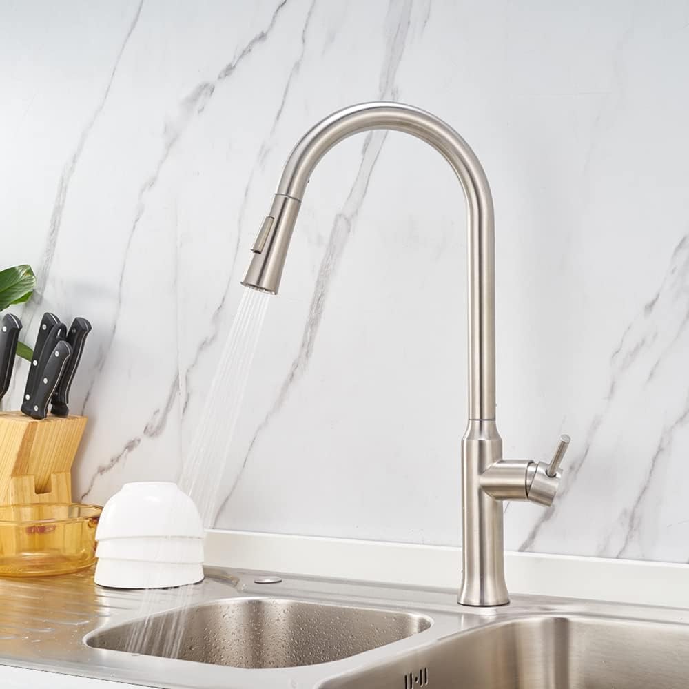 Plumbsys Kitchen Tap, Brushed Stainless Steel High Arch Faucet ,Two ...