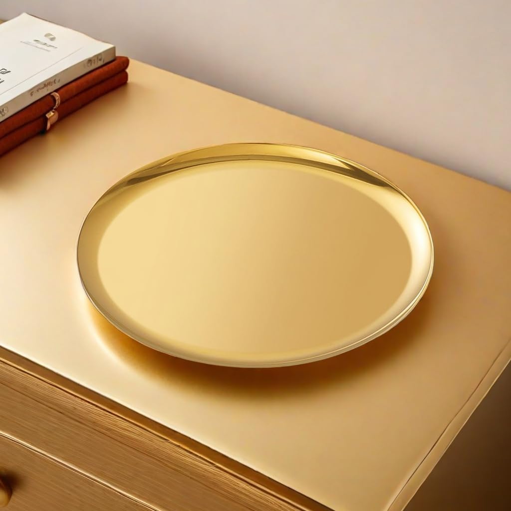 Amazon.com: Beatcreat Large Round Stainless Steel Tray,Round Gold Trays ...