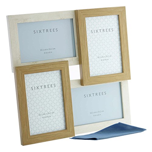 Sixtrees WD207-4C Star White/Oak Multi Aperture Photo Frame for Four 6× ...