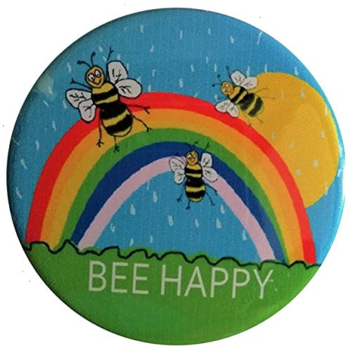 Bee Happy badge 45mm bee pinback happy button badge be happy pin badges ...