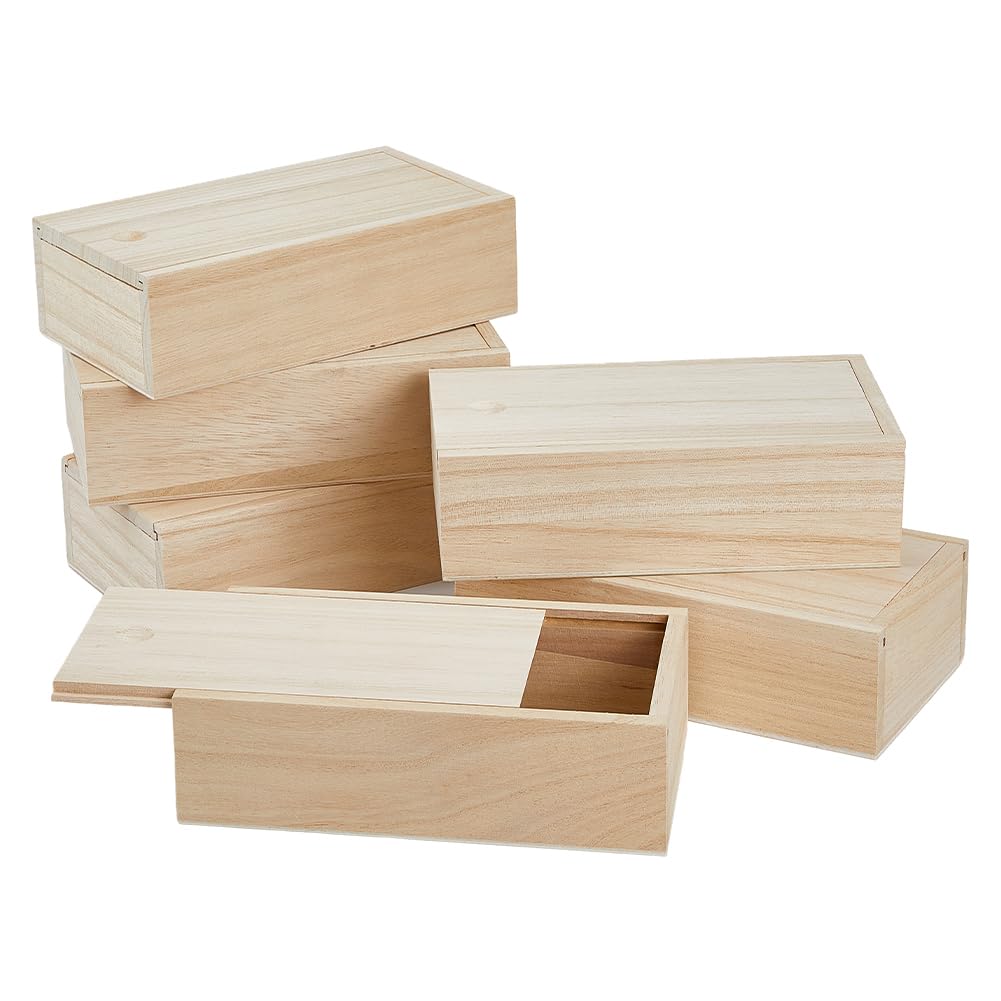 Amazon.com: SUPERFINDINGS 6Pcs Wood Box with Slide Lid 6.6x3.7inch ...