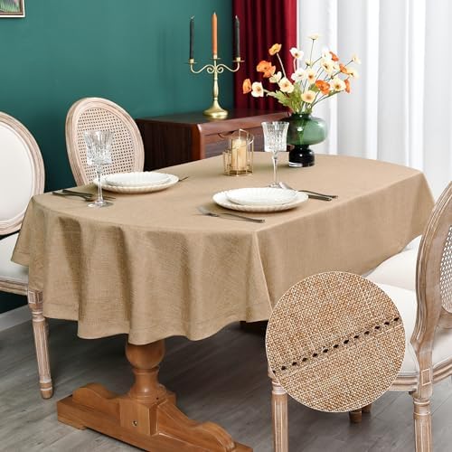 Amazon.com: Faux Linen Oval Tablecloth Farmhouse Waterproof Neutral ...