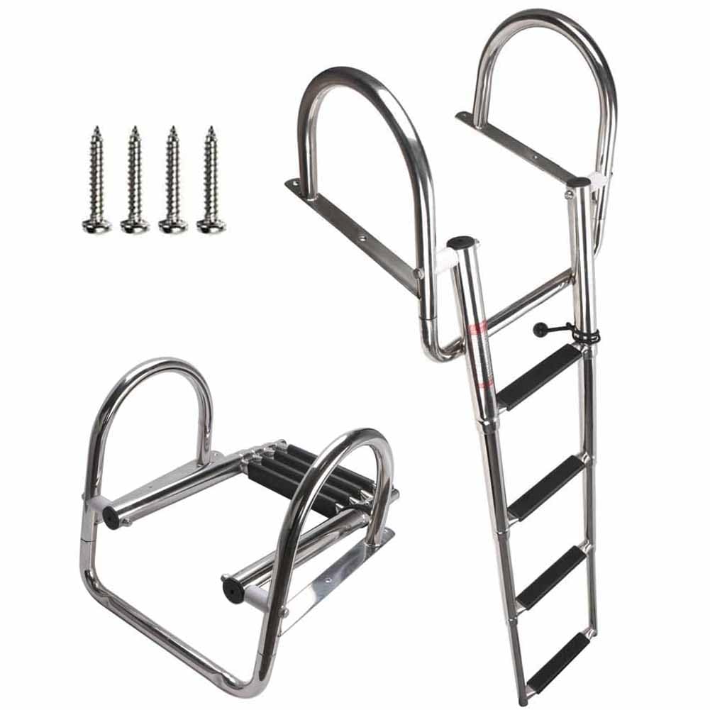 Buy 4 Steps Pontoon Boat Ladder, Stainless Steel Folding Telescoping ...