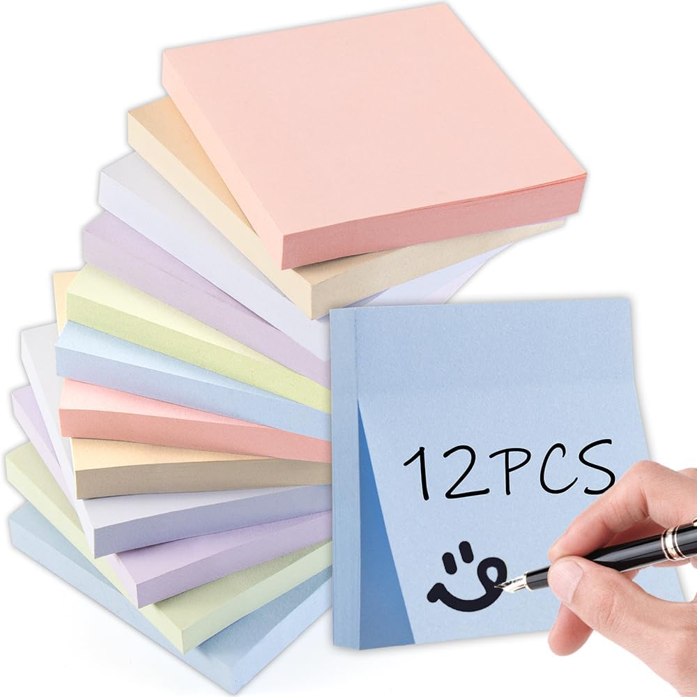 Sticky Notes 12 Pack Pastel Coloured Memo Pad - Set, Vofcify Lovely and ...