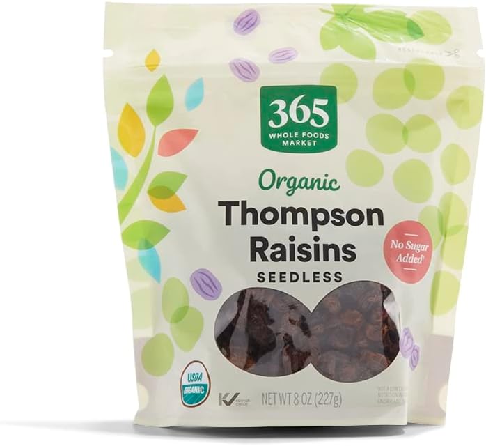 Amazon.com: 365 by Whole Foods Market, Organic Thompson Raisins, 8 Ounce