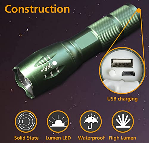 Nova Military Green Torch LED Rechargeable Flashlight Adjustable Focus ...