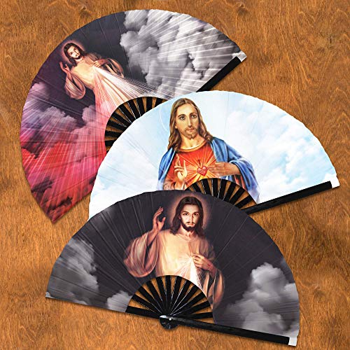 Amazon.com: Jesus Christ Sacred Heart Fan Sacred Heart UV Glow Handheld ...