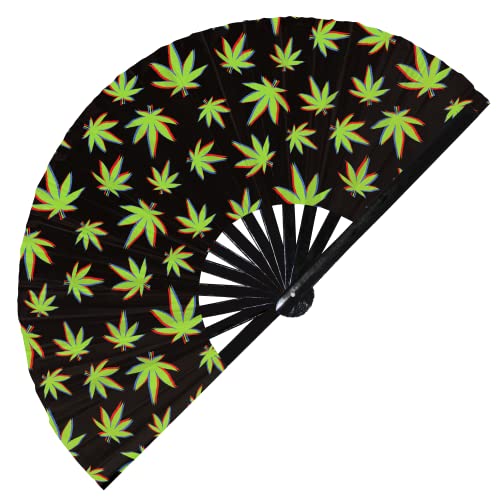 Amazon.com: Weed Hand Fan UV Glow Foldable Bamboo Fan Handmade Weed ...