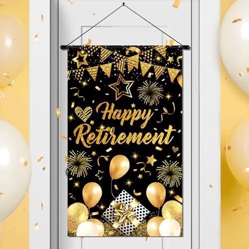 Amazon.com: Black Gold Retirement Door Sign Decorations Happy ...