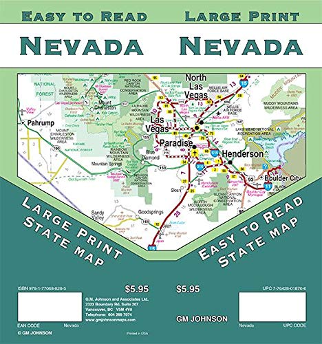 Nevada State Large Print Map: GM Johnson Maps: 9781770688285: Amazon ...