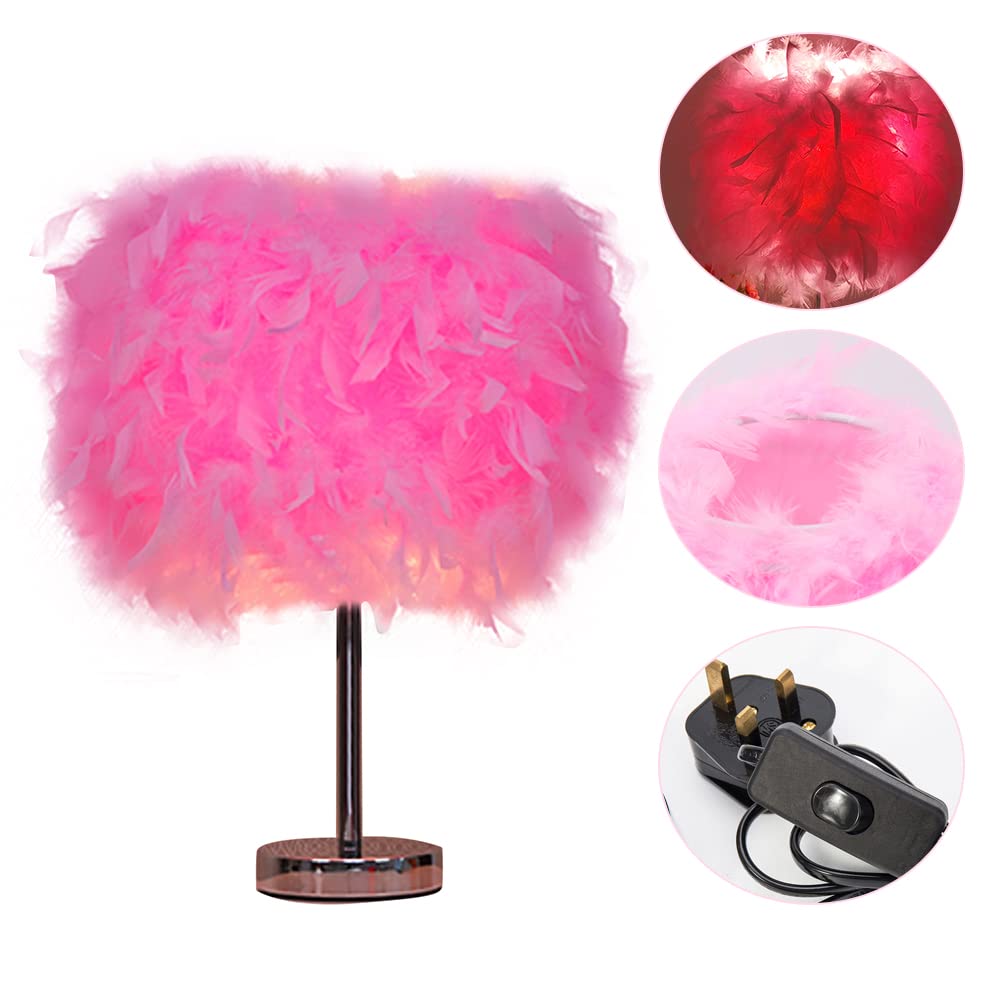 BWWNBY Feathers Table Lamp Vintage Elegant Bedside Desk Night Light ...