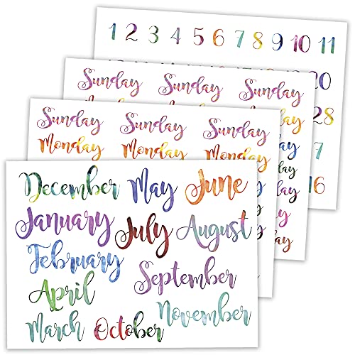 Amazon.com: Watercolor Months, Watercolor Stickers, Watercolor Numbers ...