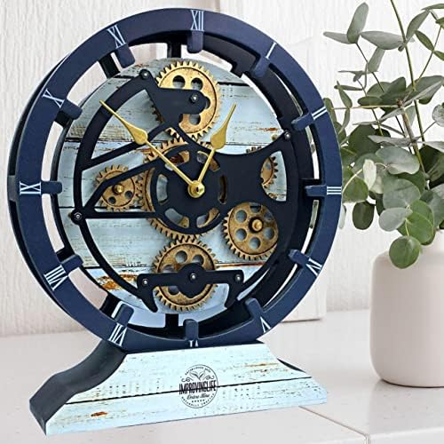Amazon.com: Lafocuse 10 Inch Wooden Real Moving Gears 2 in 1 Desk Clock ...