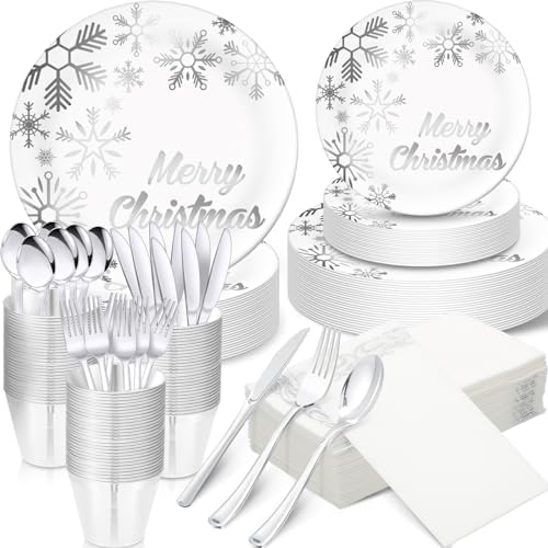 Amazon.com: Sliner 350 Pcs Christmas Dinnerware Set Snowflake ...