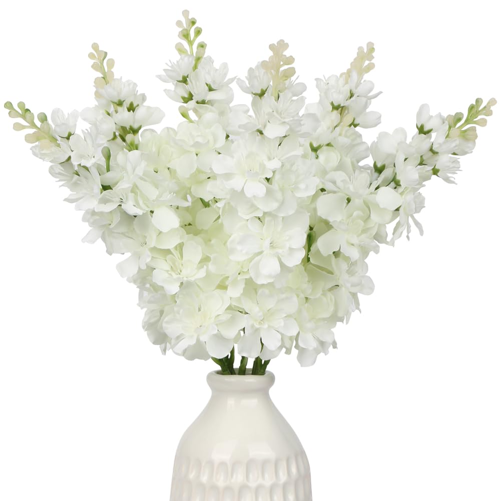 Briful 6PCS Artificial Delphinium Flowers 17.5" Silk Flowers White ...