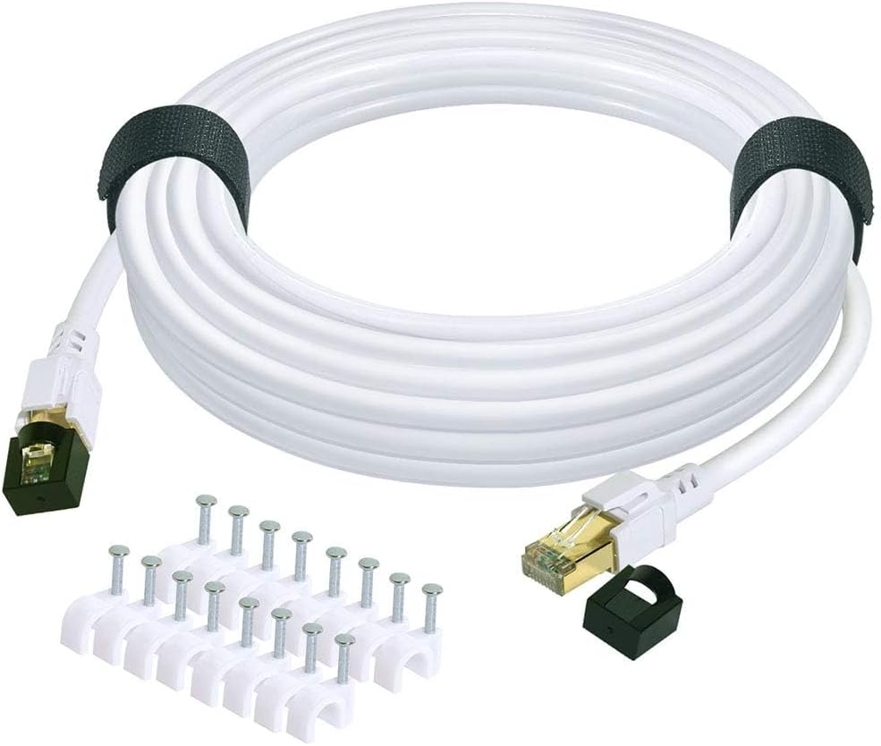 Amazon.com: DEFACE Cat 8 Ethernet Cable 100 Ft White Flat 40Gbps High Speed Shielded RJ45 LAN ...