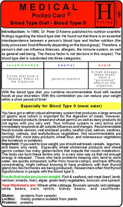 Blood Type Diet - 0 - Medical Pocket Card: Hawelka: 9783868110296 ...