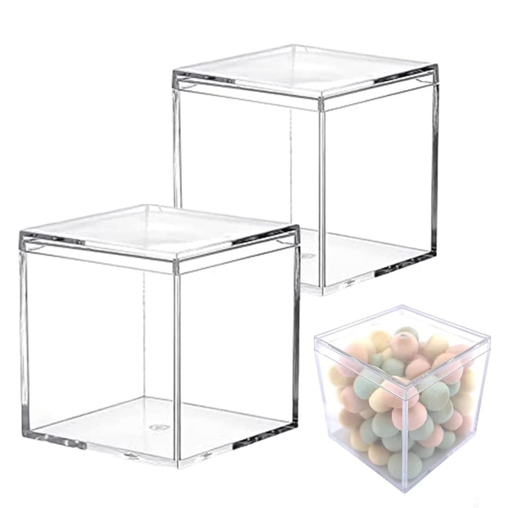 2 Pack Clear Acrylic Plastic Square Cube Small Acrylic Box with Lid ...