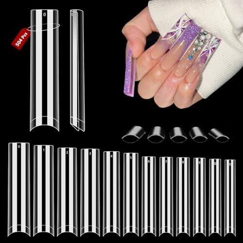 Amazon.com: Quaferen 504Pcs Clear Coffin Nail Tips for Acrylic Nails ...