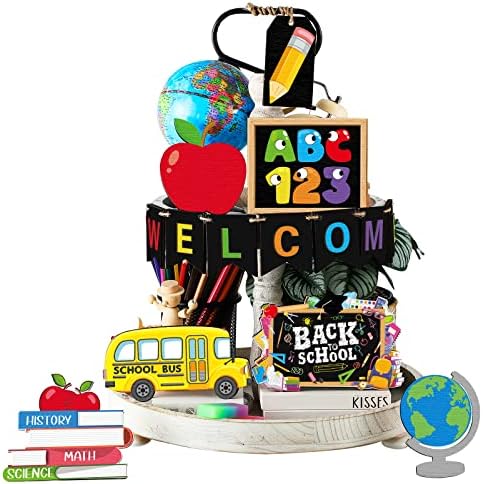 Amazon.com: 14 Pcs Back to School Theme Tiered Tray Decor Set First Day ...