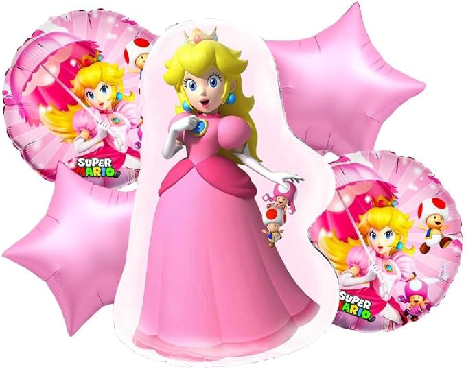 Amazon.com: 5Pcs Princess Peach Foil Balloons,Mario Theme Birthday ...