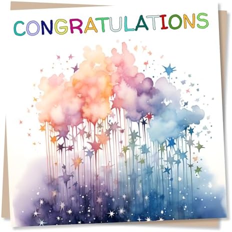 Beautiful Congratulations Card - Cloud of Colourful Stars - Made in UK ...