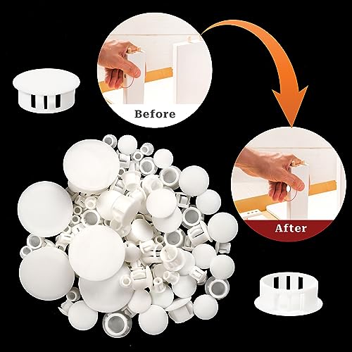 155 Pcs 6 Sizes Plastic Hole Plugs, White Hole Plugs Screw Round Srew ...