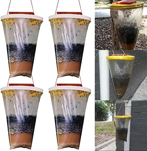 4 Pack Fly Catcher Outdoor with Fly Bait, Disposable Ranch Fly Traps ...