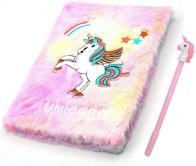 YBN Fur Unicorn Diary Notebook for Girls with 1 Designer Unicorn Pen ...
